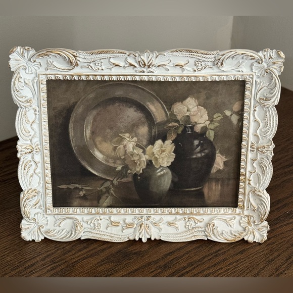 Accents | Elegant White Gold Ornate Picture Frame With Still Life Print ...
